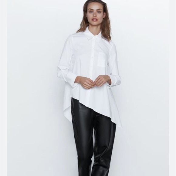 Zara | Tops | Zara White Asymmetrical Poplin Shirt | Poshmark